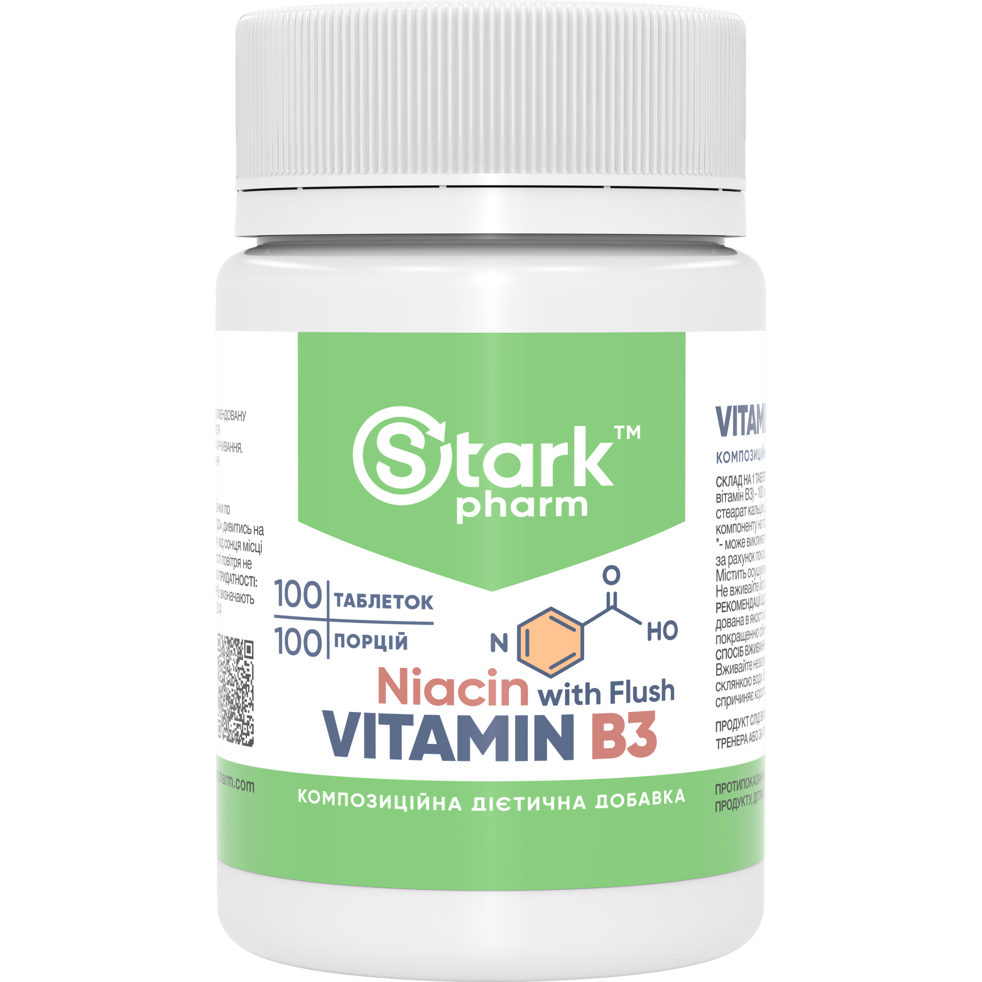 Stark Niacin (Vitamin B3 with Flush) 100 mg 100 tablets (vitamin B3 with flushing effect) - 486